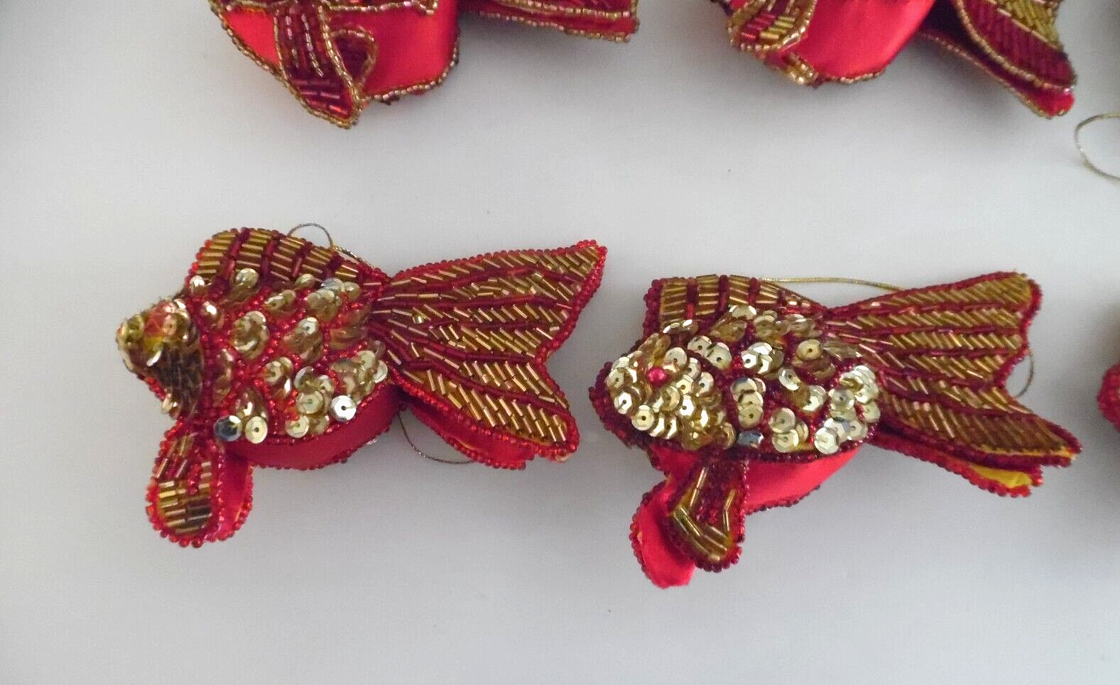 Lot Of 6 Vintage Red Sequined Beaded Ryukin Goldfish Fish Christmas ...