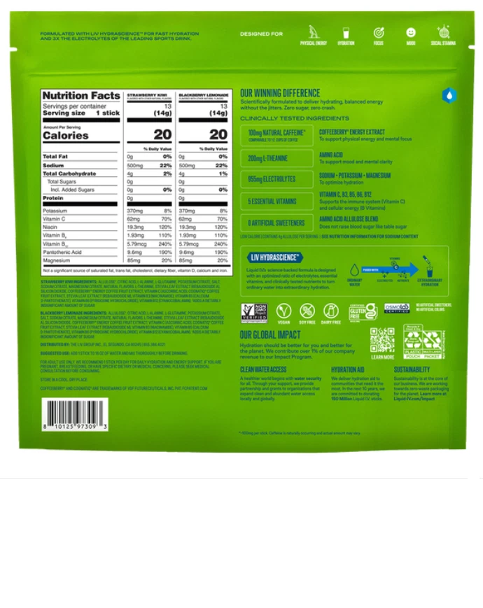Liquid IV Energy Multiplier Blackberry Lemonade Strawberry Kiwi 26-Pk ...