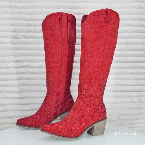 Wild Ones Glamour Cowboy Rhinestone Cowgirl Boots Tuck Zipper Ruby Red ...