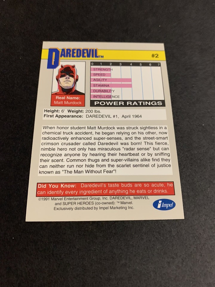 1991 Impel Marvel Universe Daredevil Card #2 | eBay