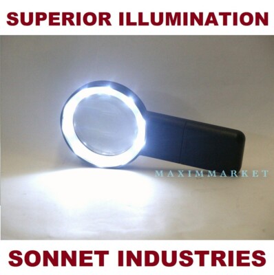5X Magnification 10 LED Illuminated Hand Held Magnifier with 2-3/4 ...