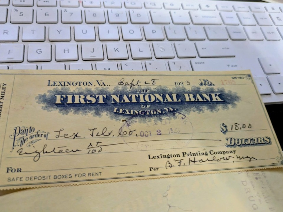 LEXINGTON VIRGINIA FIRST NATIONAL BANK CHECKS ALL 1923=7 IN ALL | eBay
