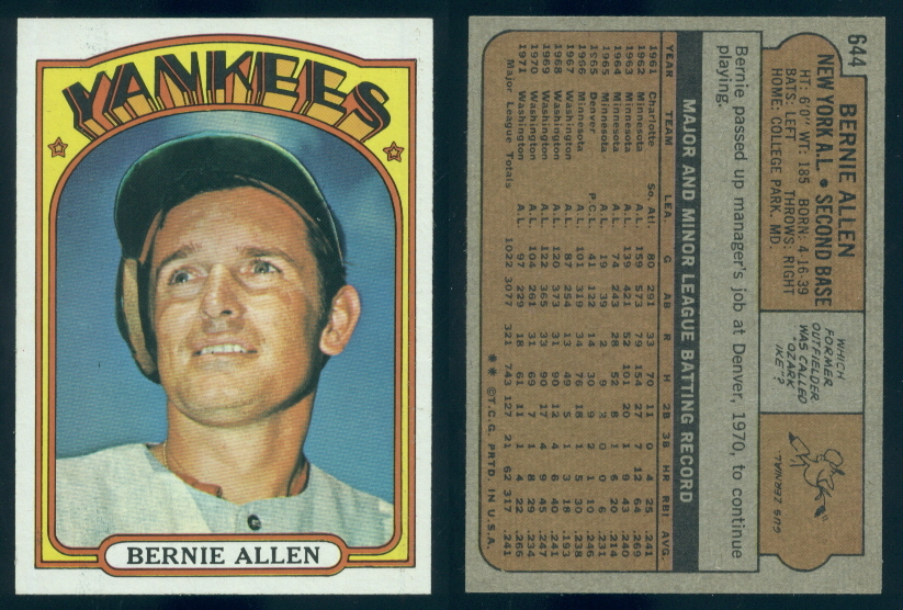 (43656) 1972 Topps 644 Bernie Allen Yankees-NM | eBay