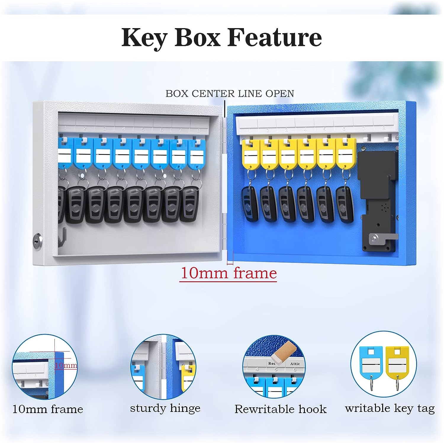 Key Lock Box Wall Mount with 16 Key Tags, Smart Key Cabinet, OTP Share ...