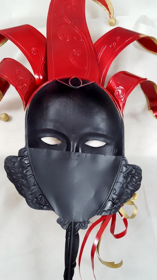 Venetian Red and Gold Jester Clown Mask Wall Decor 19" Mardi Gras New ...