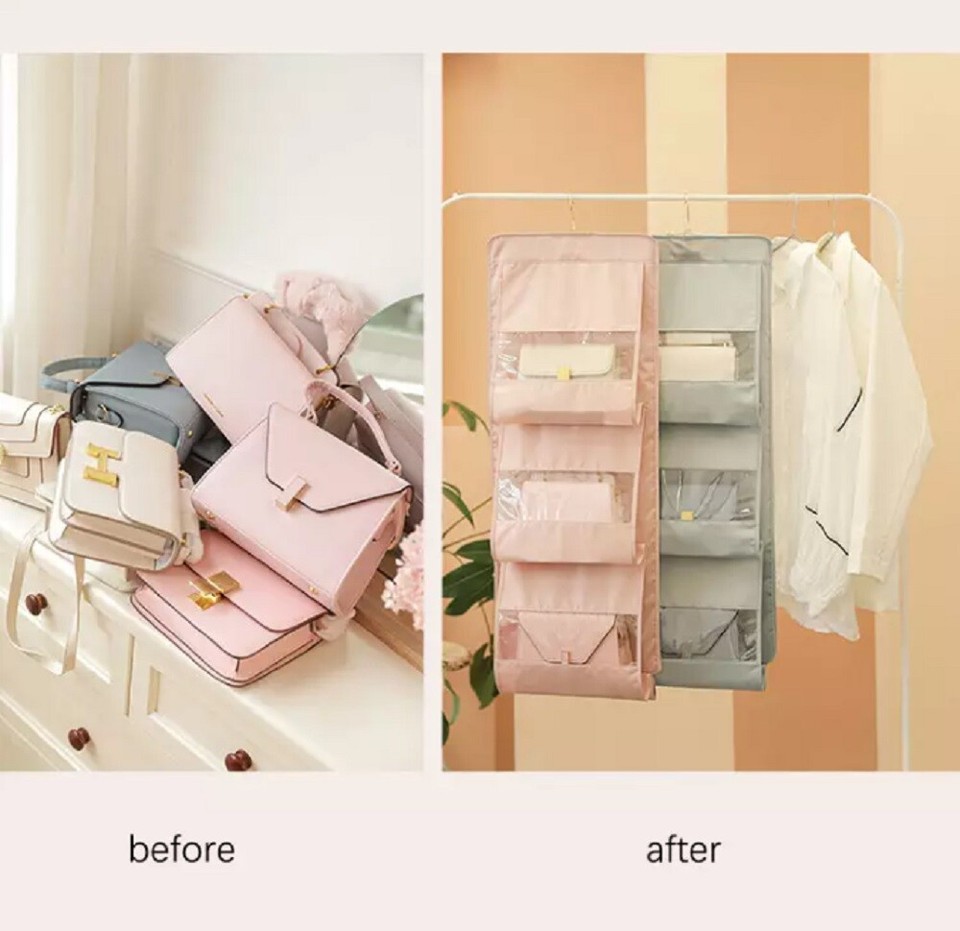 Hanging Handbag Organizer – 6 Pocket Closet Storage Holder for Purses ...