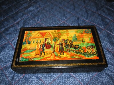 Vintage Russian Lacquer Wood Box Hand Painted / Russian Jewelry Box ...