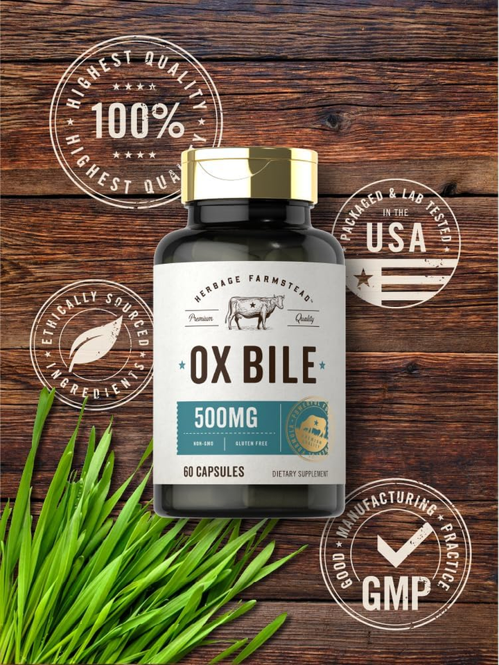 Ox Bile Supplement 500Mg 60 Capsules Digestive Enzyme Non-Gmo & Gluten ...