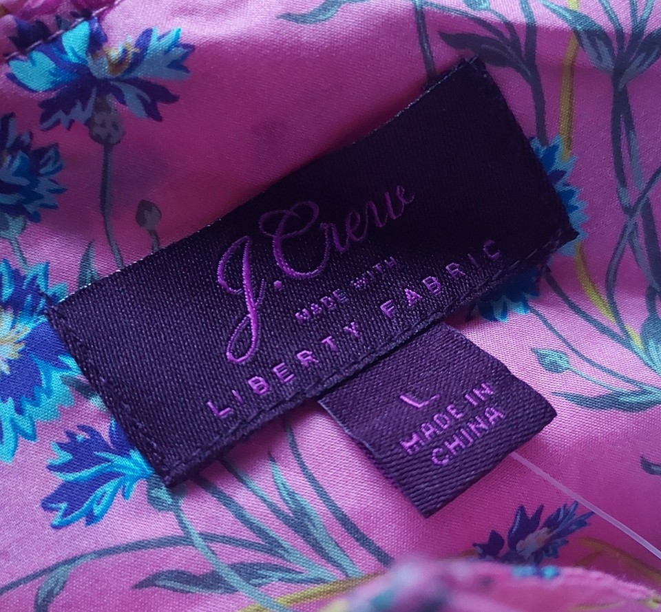 J. Crew Liberty London Floral Pink Poplin Popover Pink Blouse Large NEW ...