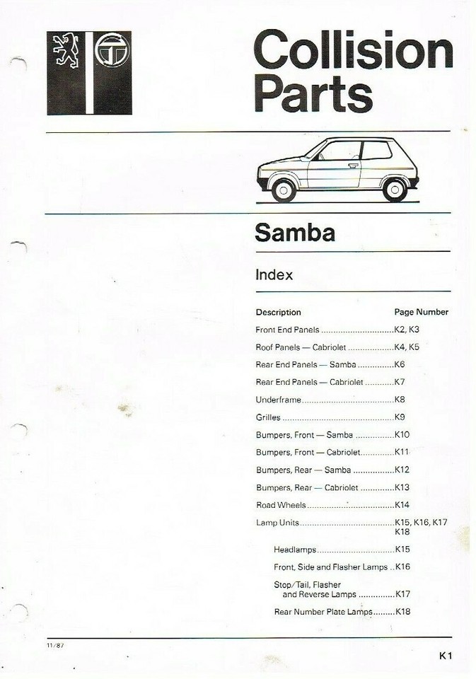 TALBOT SAMBA (INCL CABRIOLET) '81-86 FRONT REAR SIDE COLLISION REPAIR ...