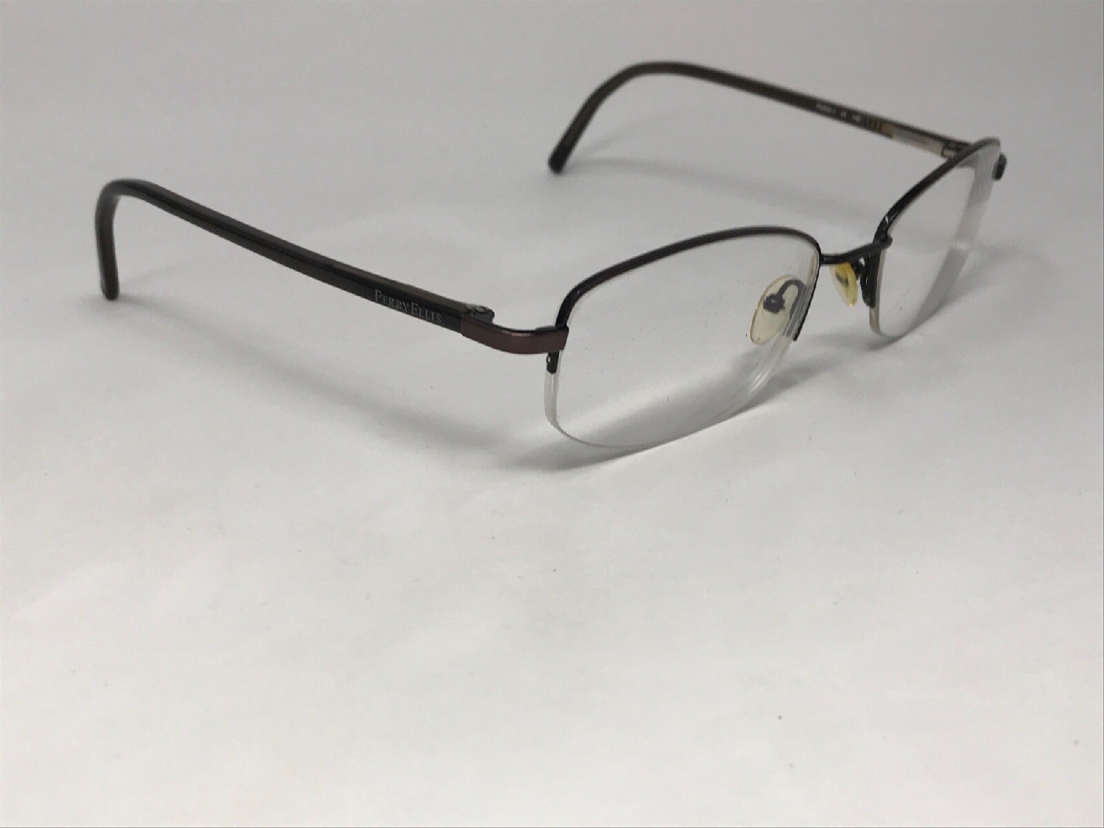 PERRY ELLIS PE602-1 Eyeglasses Frame Half Rimless 55-20-140 Dark Brown ...