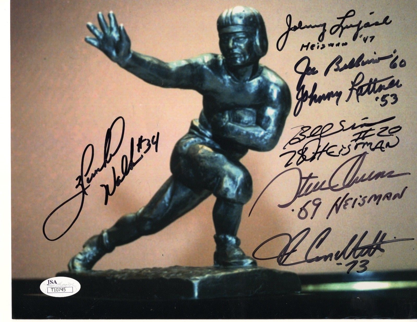 HEISMAN TROPHY HAND SIGNED 8x10 COLOR PHOTO SIGNED BY 7 HEISMAN WINNERS ...