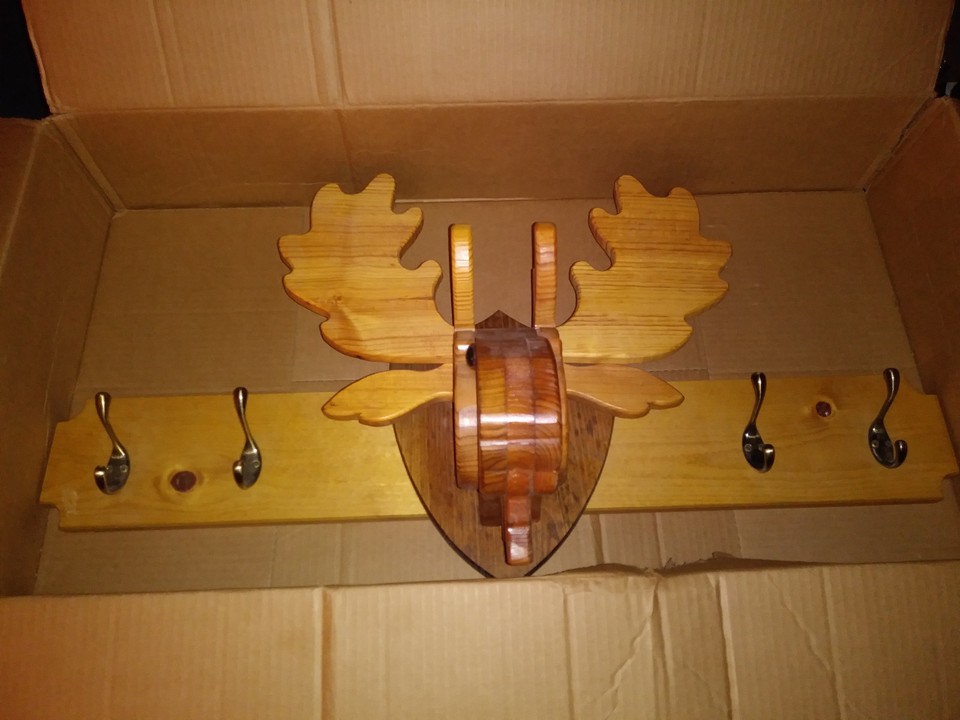 Coat Rack,Hat Rack, Moose Head, Wood Rack, Moose Hat &Coat Rack 36" | eBay