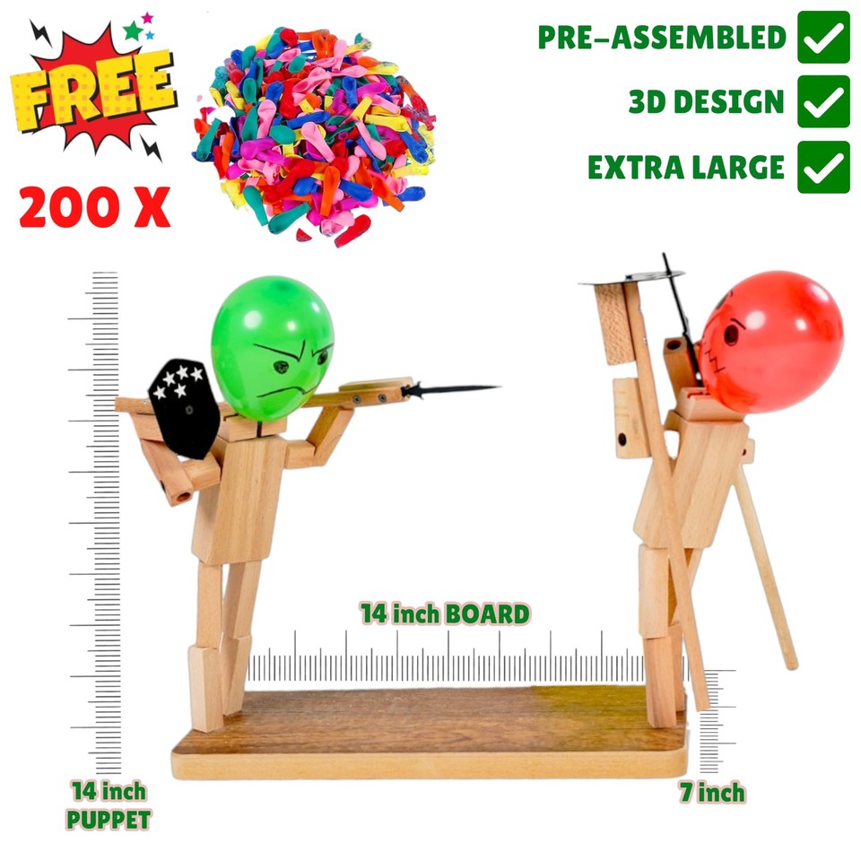 Handmade Wooden Fencing Puppets Toys , Whack A Balloon Strategy Board ...