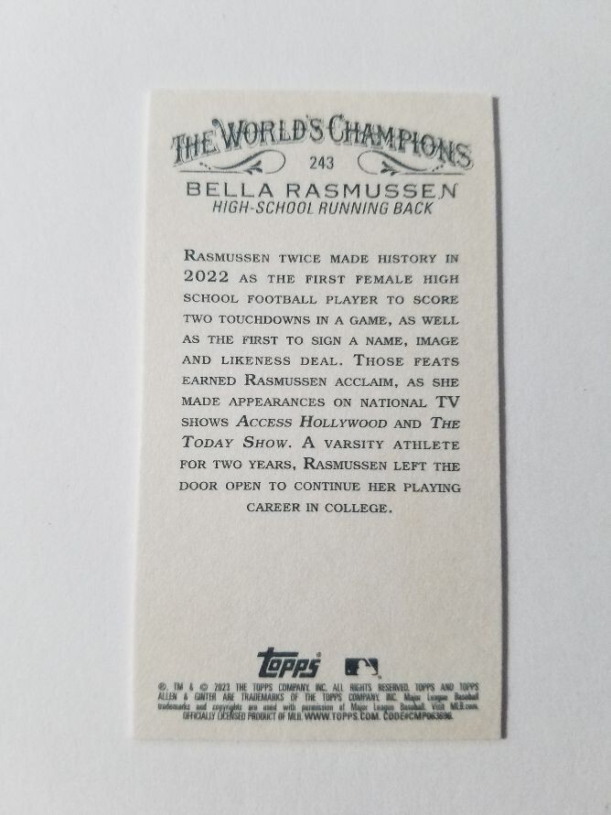 2023 Topps Allen & Ginter Bella Rasmussen Mini regular back - football ...