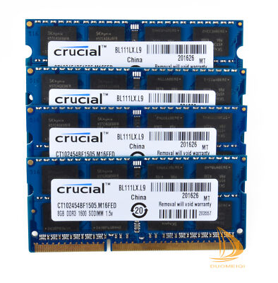 Crucial 4x 8GB 2Rx8 PC3-12800S DDR3 1600Mhz CL11 SODIMM RAM Laptop ...