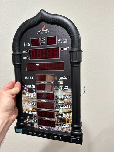 AL-FAJIA Digital Azan Athan Prayer LED Black Wall Clock *POWERS ON AND ...