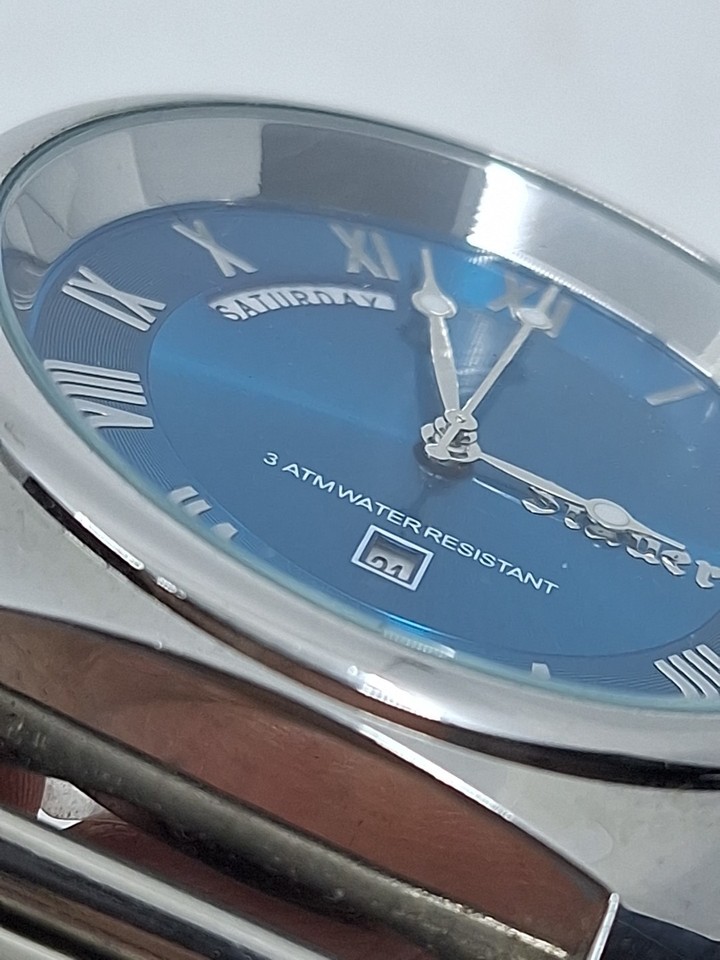 Stauer 43477 Men's Flex Watch Blue Face Calendar Day Date Roman Numeral ...