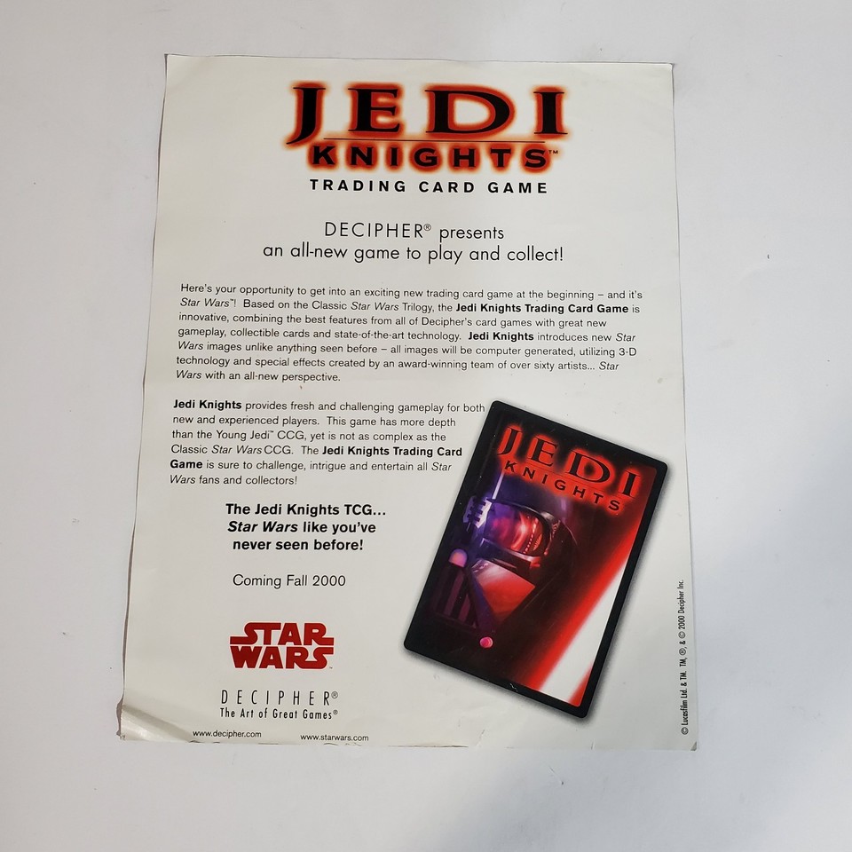 Decipher STAR WARS TCG Promo Dealer Sell Sheet/Flyer JEDI KNIGHTS 2000 ...
