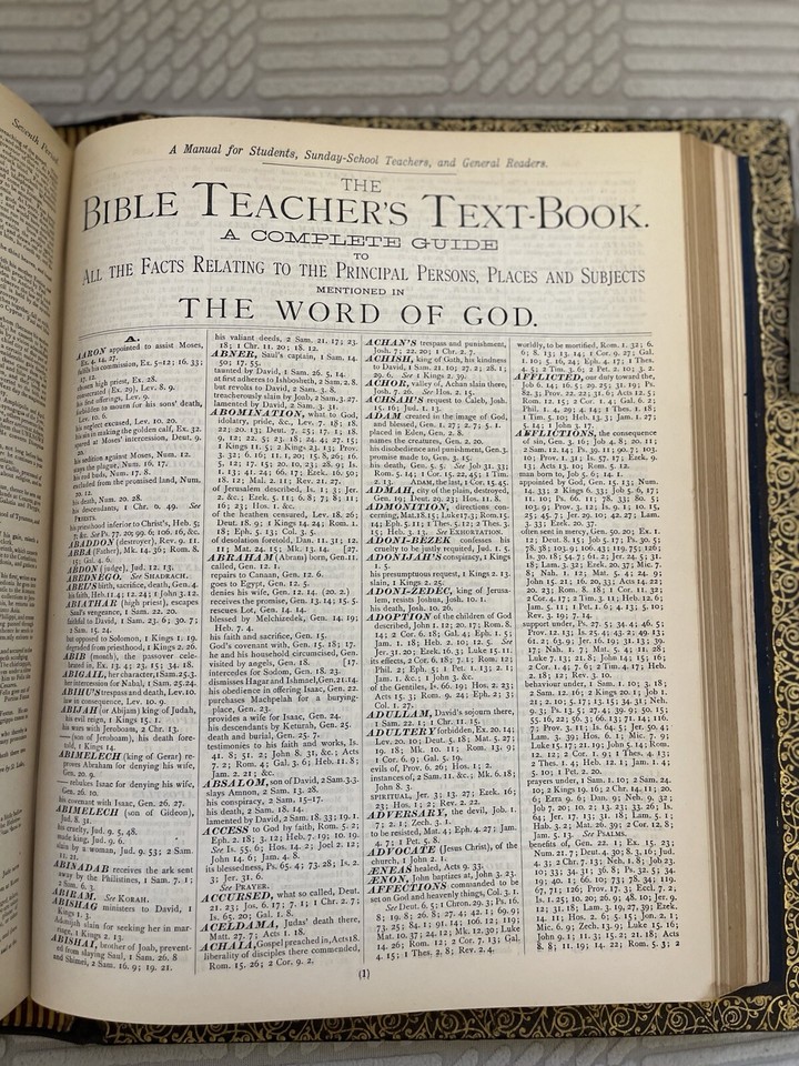 Antique 1884 Leather Family Pictorial Holy Bible Juges Report Size 12.5 ...