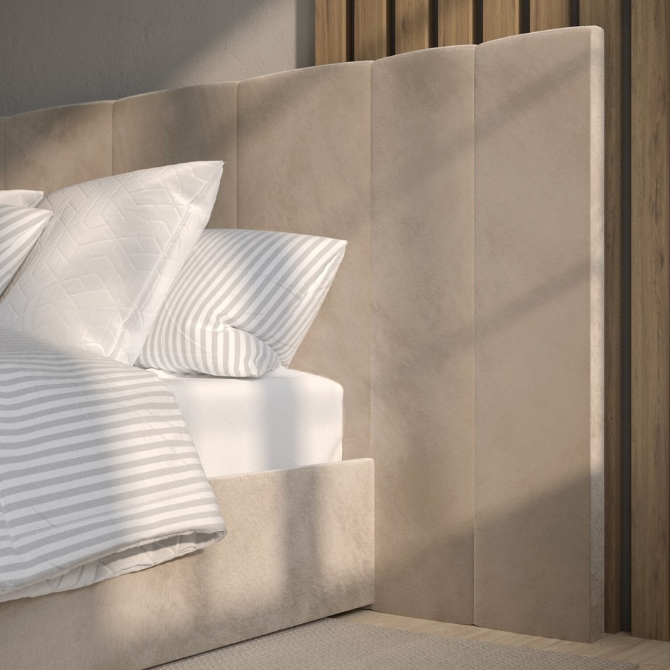 Beige Velvet Double Ottoman Bed with Wide Headboard - Iman IMN001D ...