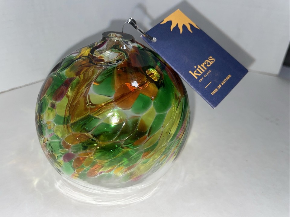Kitras Art Glass Hand Blown Ornament Tree Of Autumn Spirit Ball Multi 4 ...