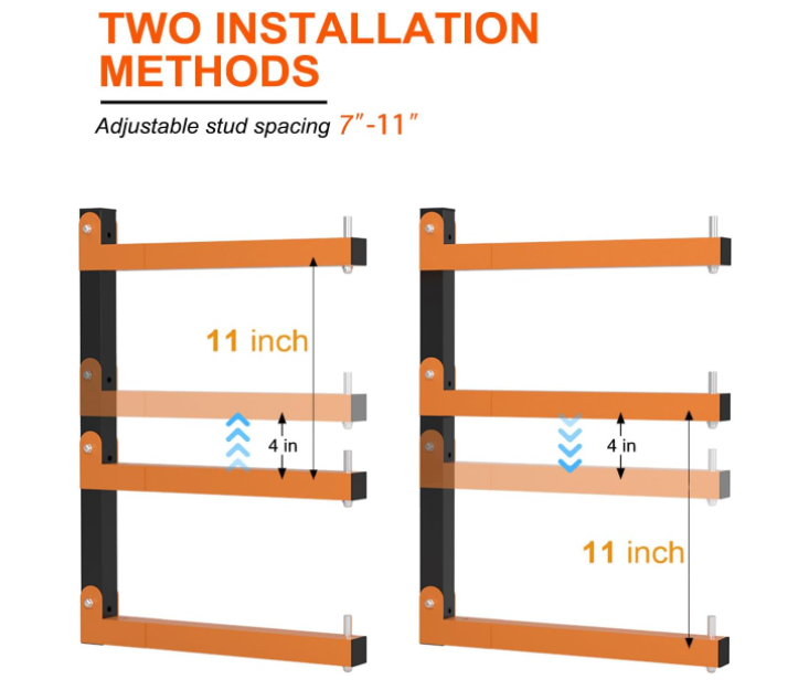 6 Level Wall Mounted Lumber Storage Rack 4 Pack Wood Organizer 720 LB ...