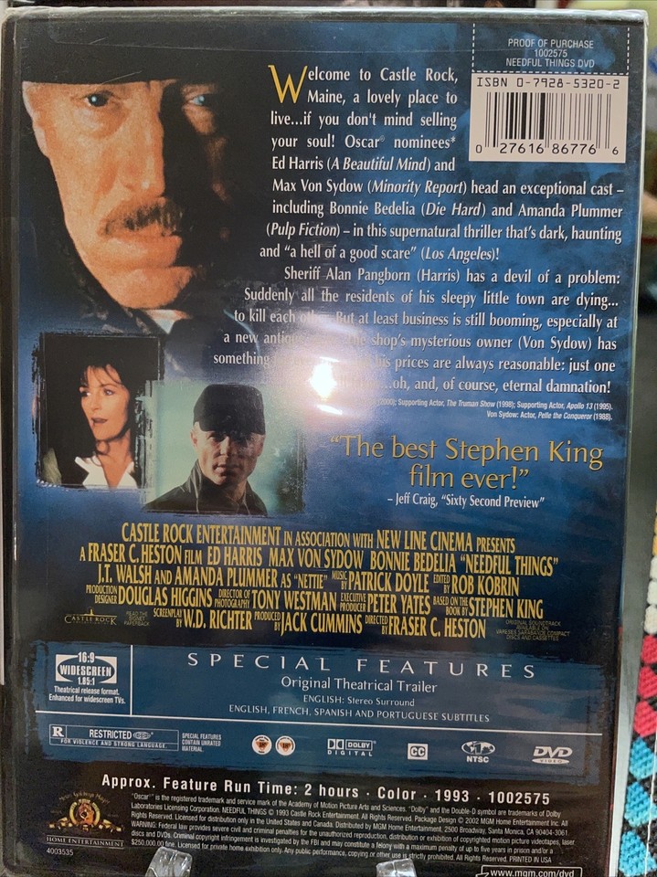 Stephen King’s Needful Things (DVD, 2002) Ed Harris BRAND NEW Sealed ...