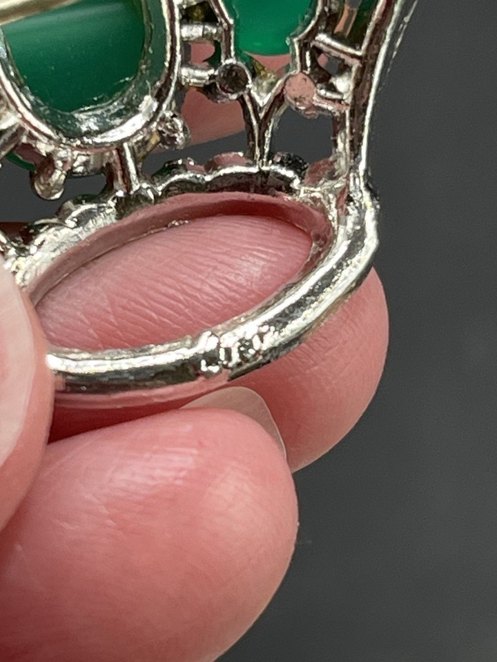 Vtg Coro Signed Silver Tone Rhinestones & Green Moon Glow Lucite Crown ...