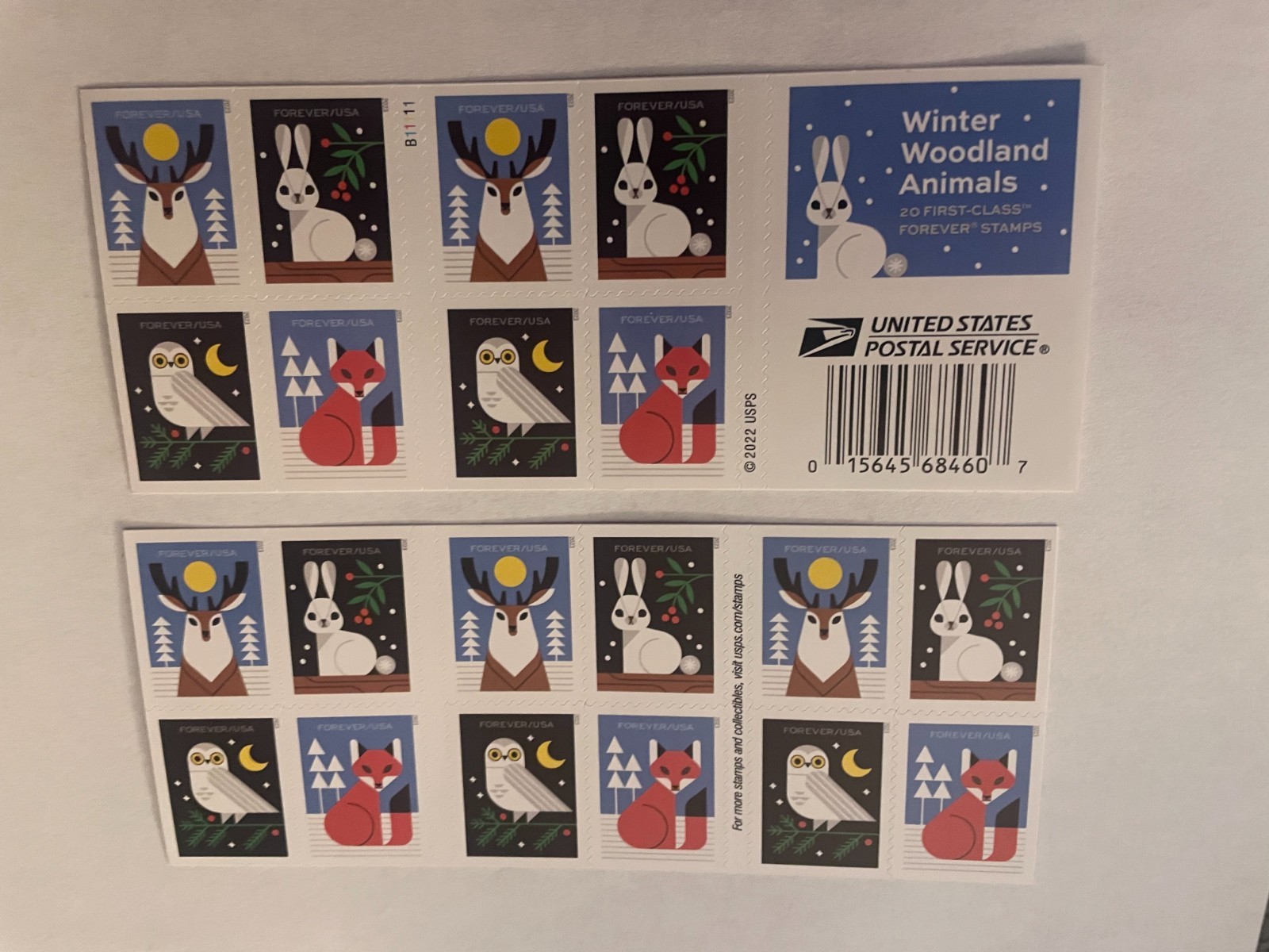 Winter Woodland Animals- US Forever Stamp Book of 20 ea -Free Shipping ...