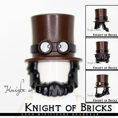 LEGO Minifigure DARK BROWN Headgear Top Hat Large Black Beard and Band ...