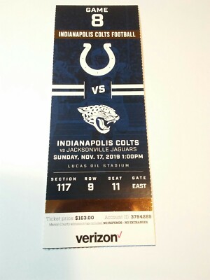 2019 Indianapolis Colts Jacksonville Jaguars NFL Football Full Ticket ...