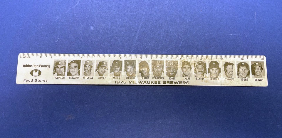 1975 Milwaukee Brewers Coca Cola Souvenir Ruler with Aaron, Yount, etc ...