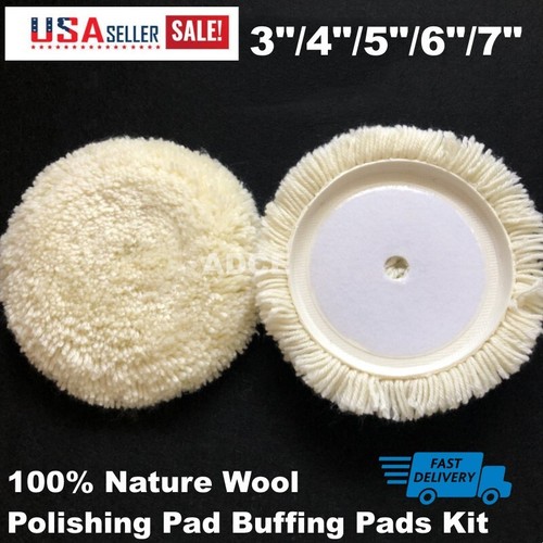 Wool Buffing Pad Kit 100% Natural Wool Car Auto Hook and Loop Grip ...