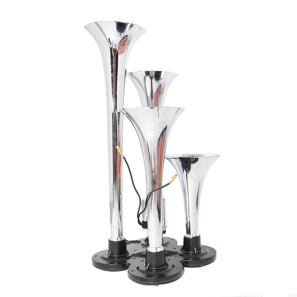 12V HORNS Train Air Horn 4 Trumpets Chrome Plated For Truck/Car Loud ...