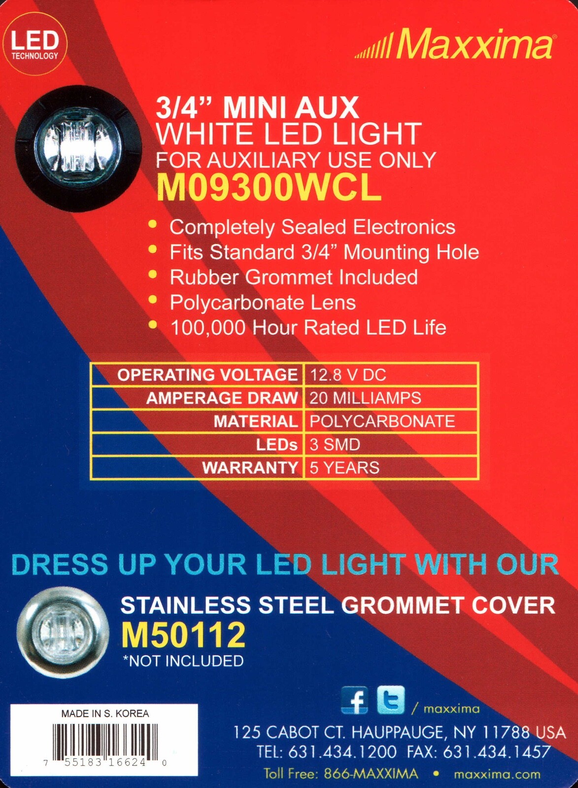 Maxxima M09300WCL White 3/4" Round LED Clear Lens Courtesy Marker Light ...
