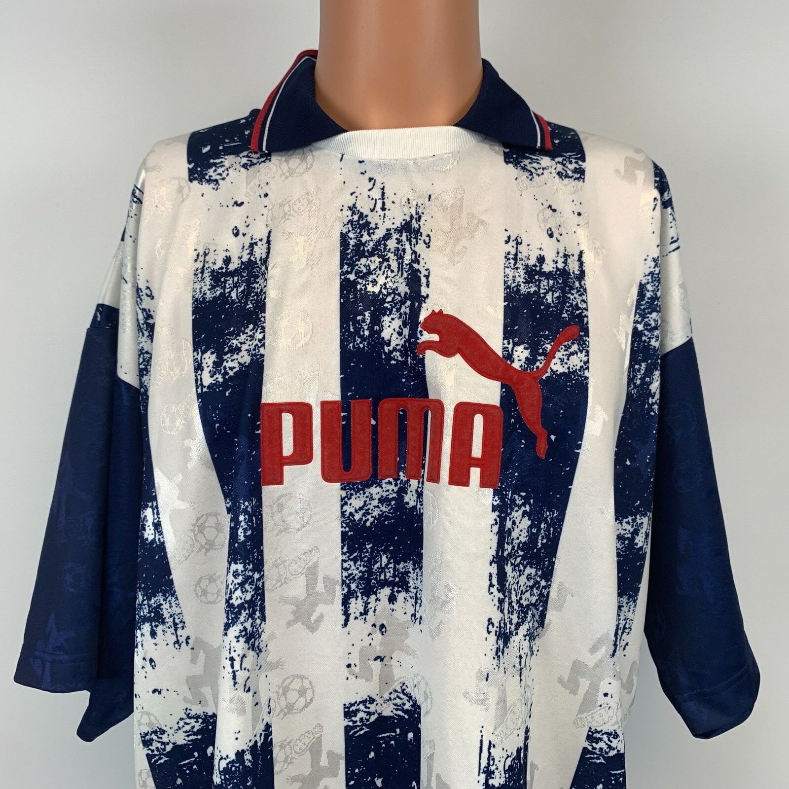 Puma Street Soccer Striped Jersey Vintage 90s Blue Wh… - Gem