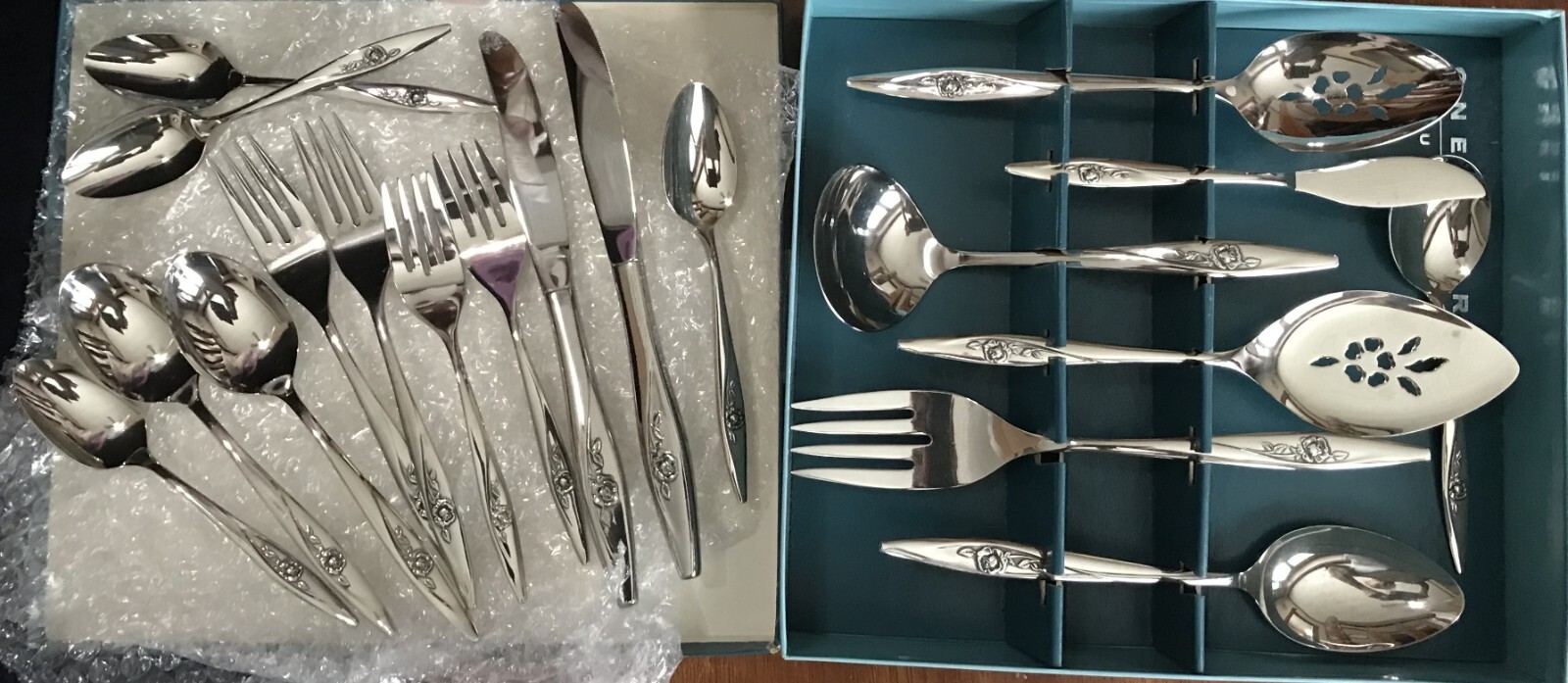 19 pc LASTING ROSE Stainless Flatware Hostess Set Oneidacraft Deluxe ...