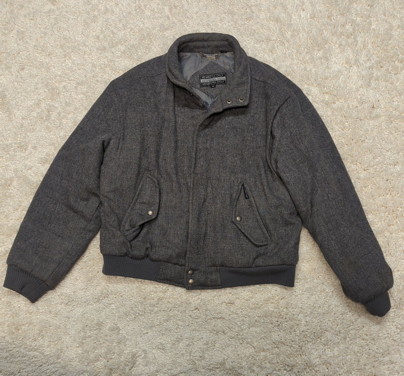 Vintage Members Only Wool Bomber Jacket Gray 44 Large… - Gem