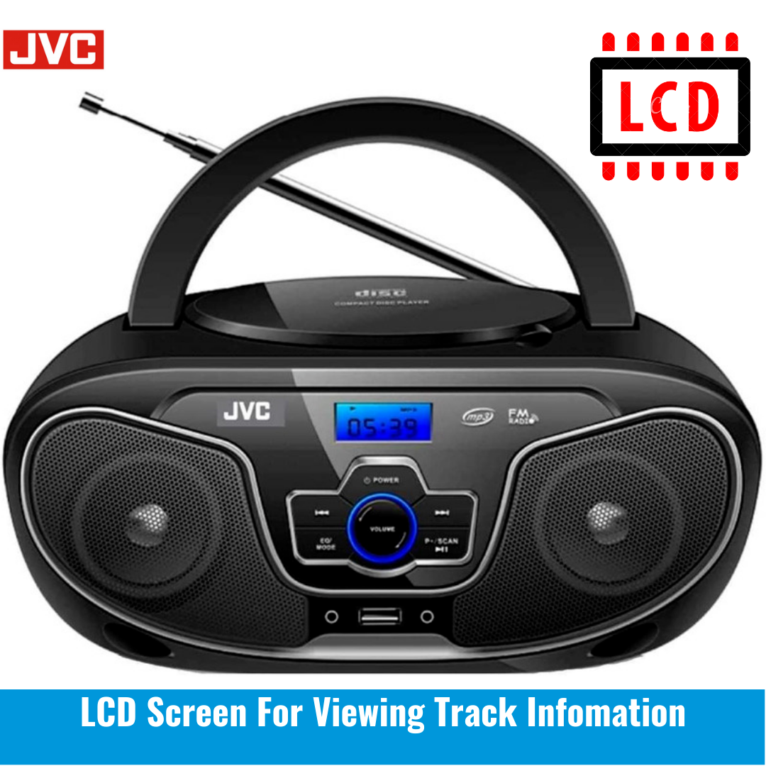 JVC Bluetooth Boombox Portable CD Player USB/MP3/FM Radio/LCD Display ...