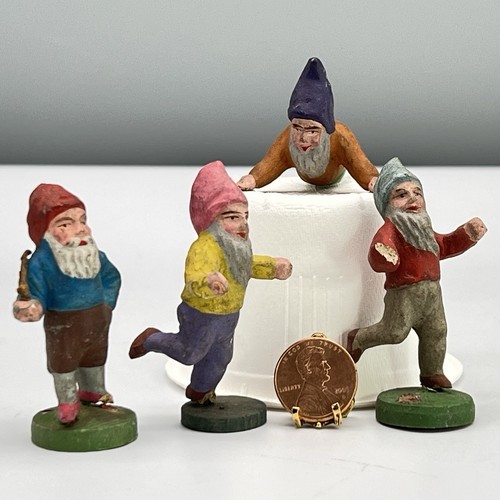 LOT 4 ANTIQUE Putz ELVES GNOMES Miniature CHRISTMAS VILLAGE German ...