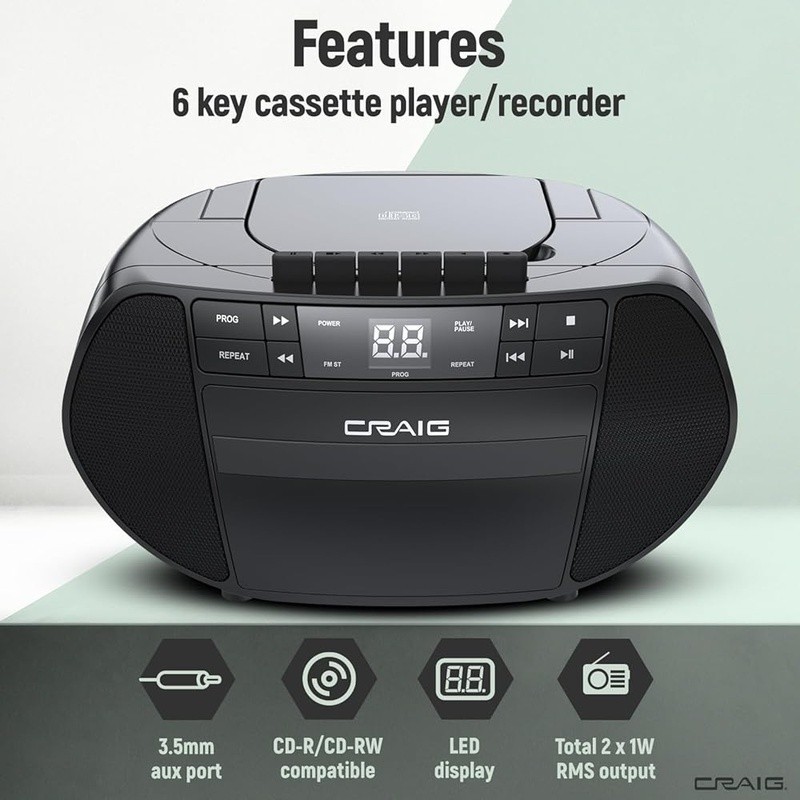 Portable CD Player Boombox Stereo Speaker Aux Input AC DC Power Music ...