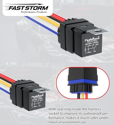 1 Pack 5-PIN 40/30 AMP 12V DC Waterproof Relay Kit with 1 Pack 5-PIN ...