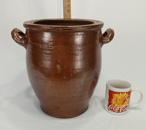 Antique French crock 19th Century stoneware medium Farm Crock primitive ...