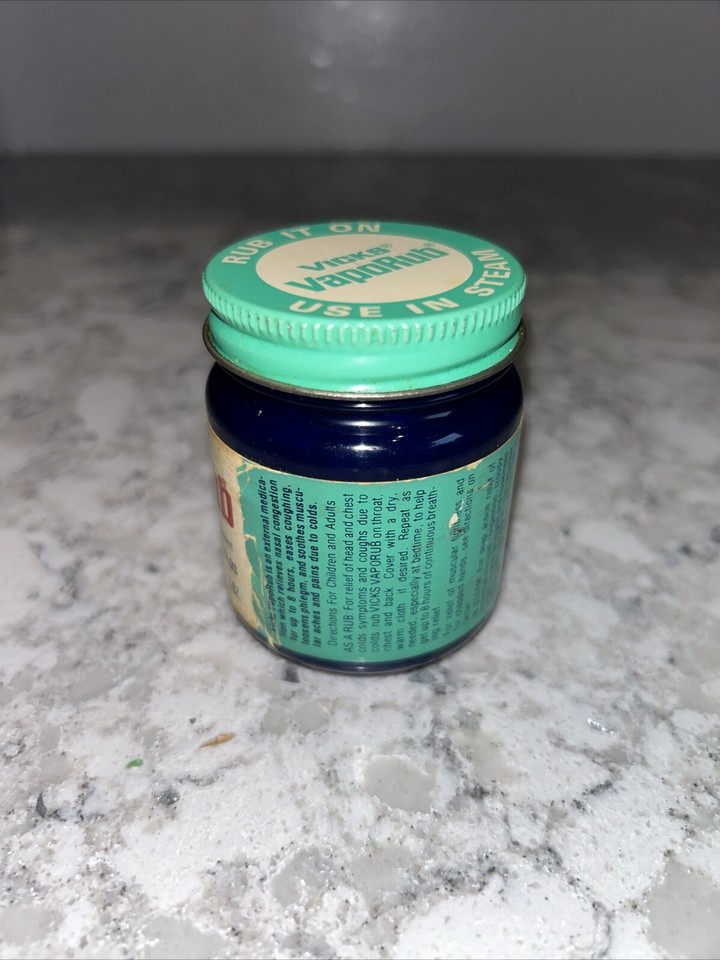 Vintage Vicks VapoRub 3 oz USED Cobalt Blue Plastic Jar with Metal Lid ...