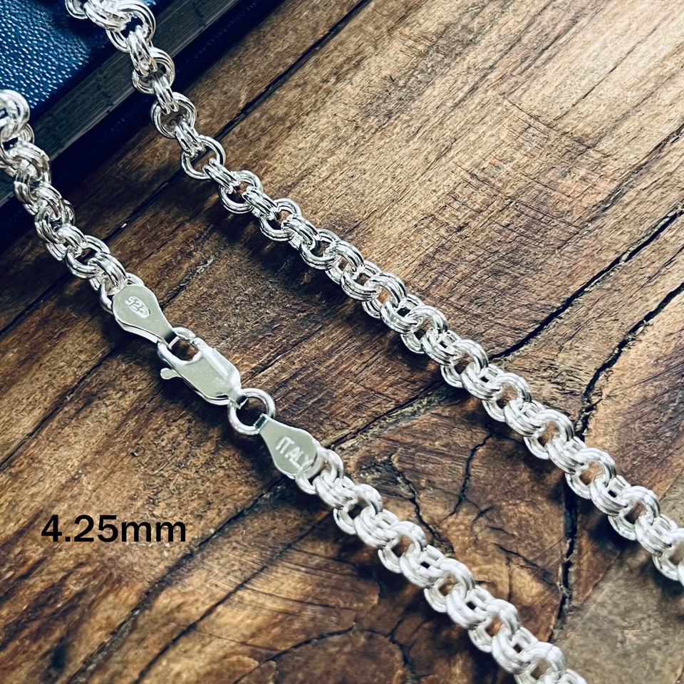 Real Solid 925 Sterling Silver Double Rolo Chain Necklace Made in Italy ...