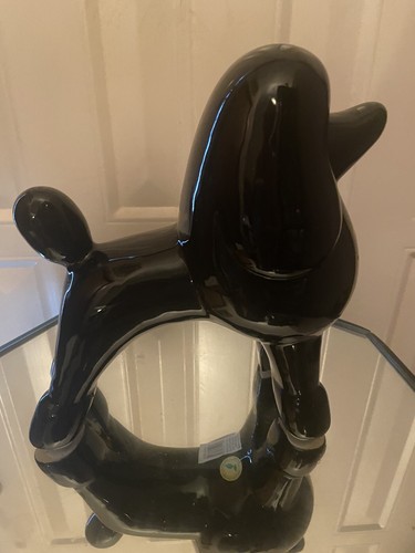NEW LARGE BLACK POODLE Statue Ceramic glossy dog figurine sculpture 9.5 ...