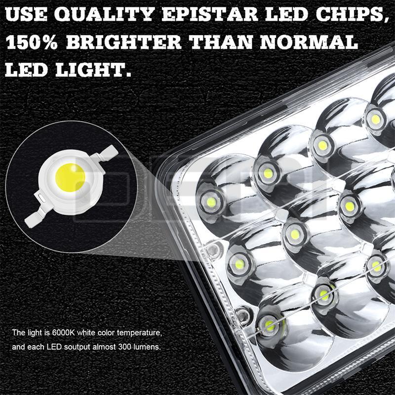 2PCS 4x6"inch LED Headlights HI/LO Beam For 61/60/80 Series H4656/H4651 ...