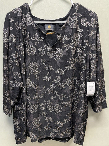 JM Collection blouse womens plus size 3X black Jacquard shirt New! | eBay