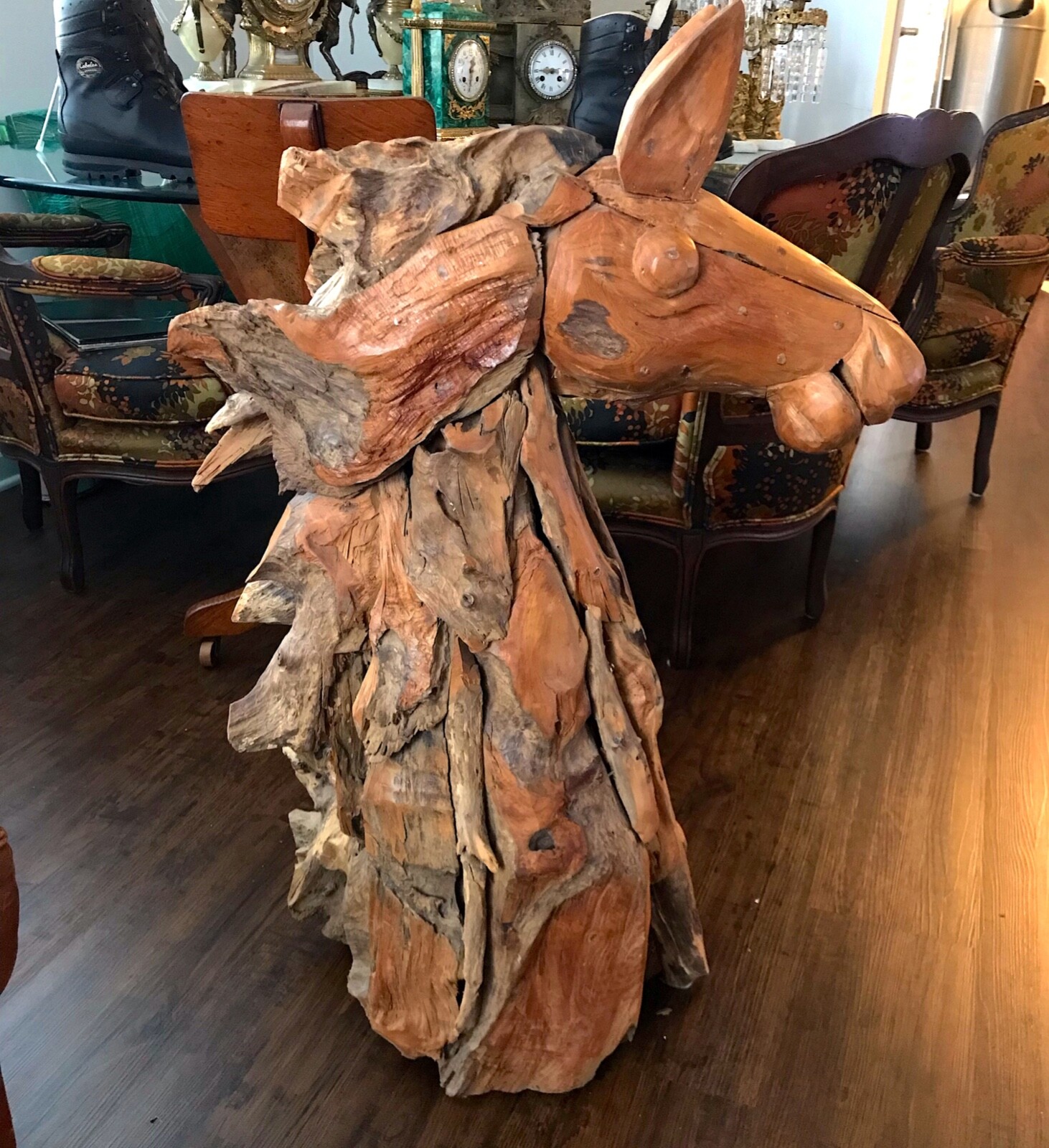 Large Wooden Horse Bust Sculpture Cowboy Western Art Rodeo Wood ...